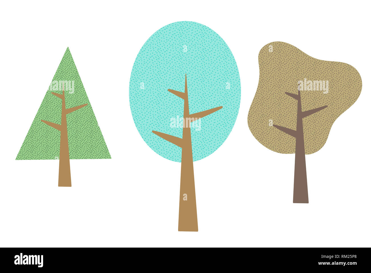 Set of funky forest trees isolated on white, Hand Drawn Illustration ...