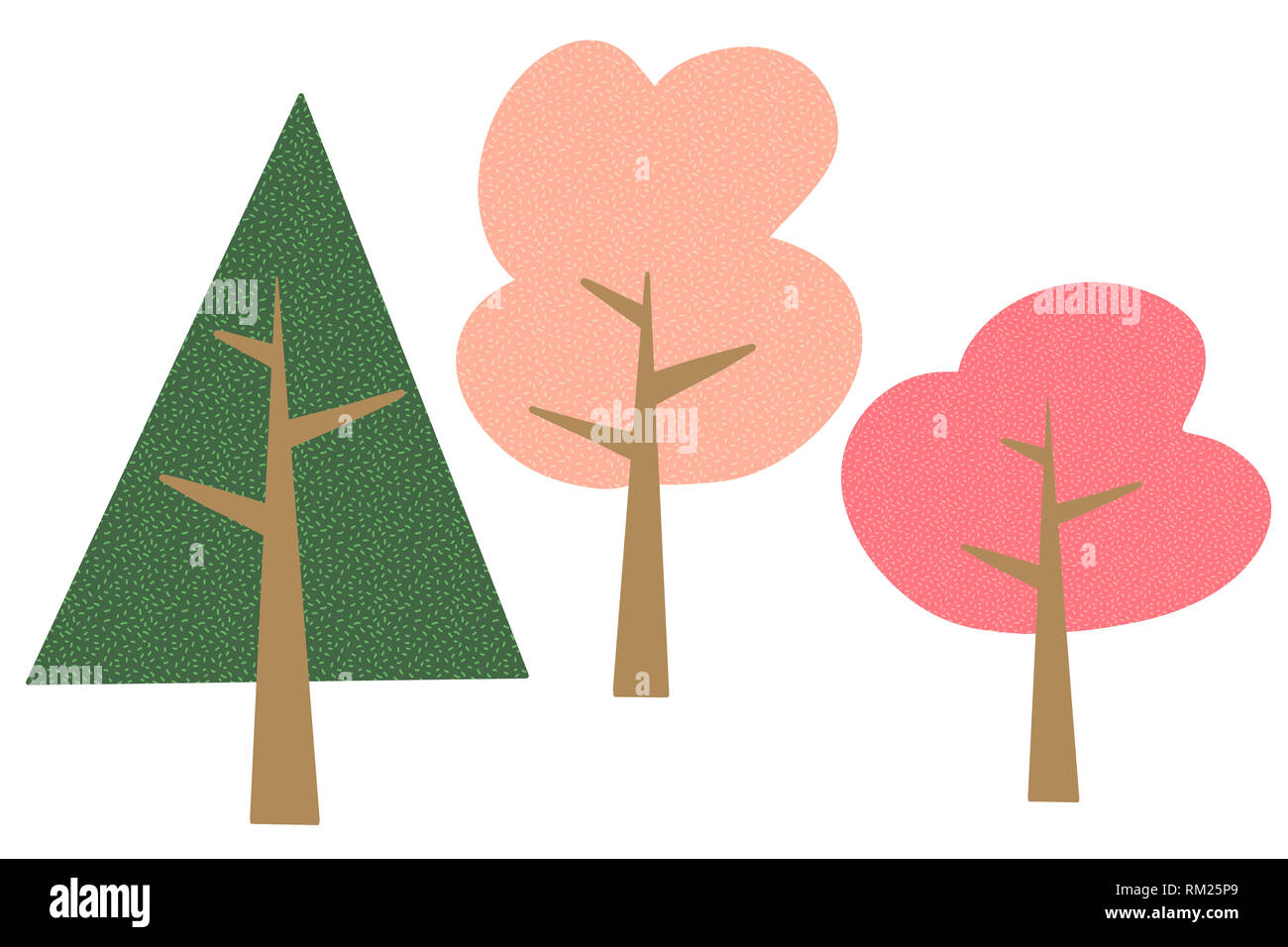 Set of funky forest trees isolated on white, Hand Drawn Illustration ...