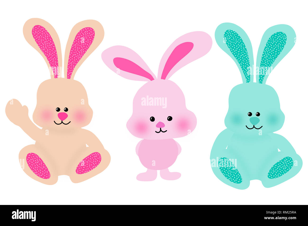 Set of 3 Hand Drawn Bunny Rabbits isolated on white, Hand Drawn ...