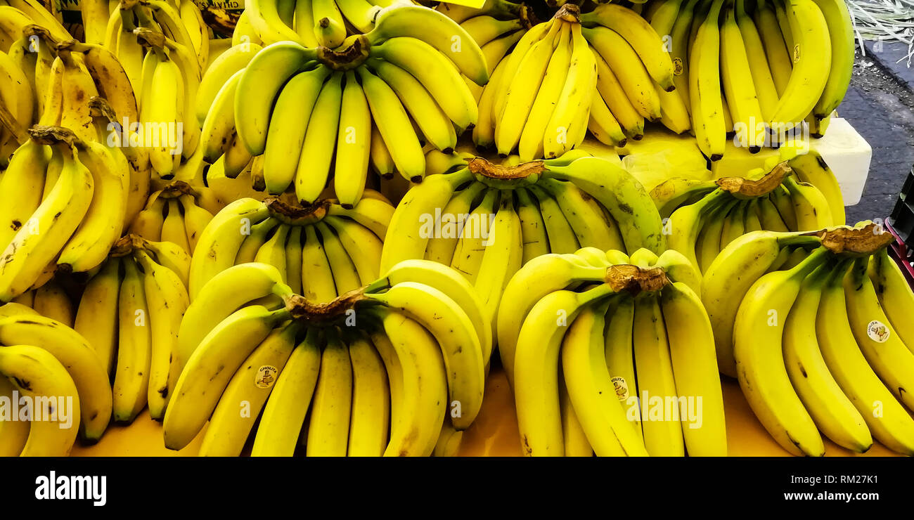 a stack of fresh bananas clusters Stock Photo - Alamy