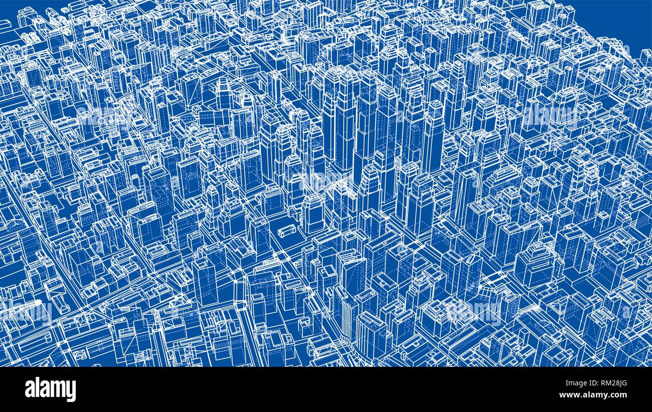 Wire-frame City, Blueprint Style Stock Vector Image & Art - Alamy
