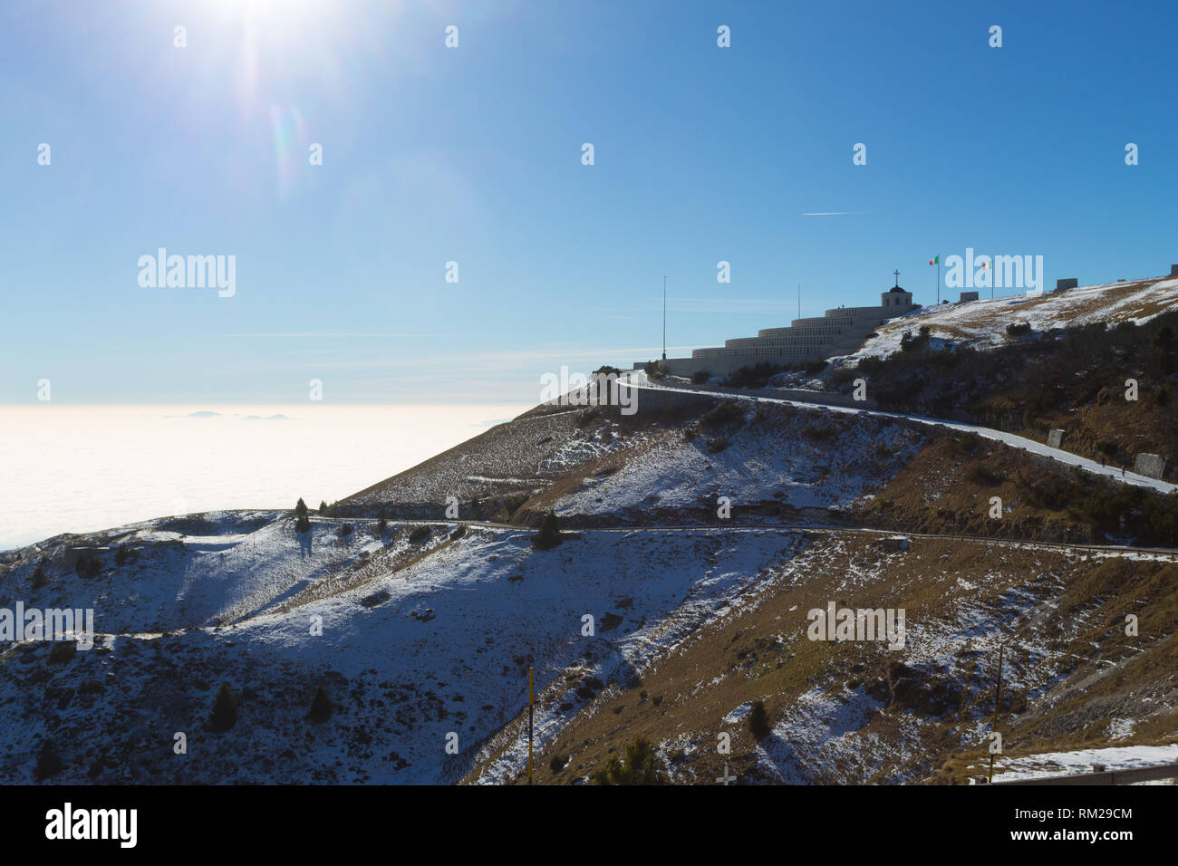 Monte grappa first world war memorial winter view, Italy. Italian ...
