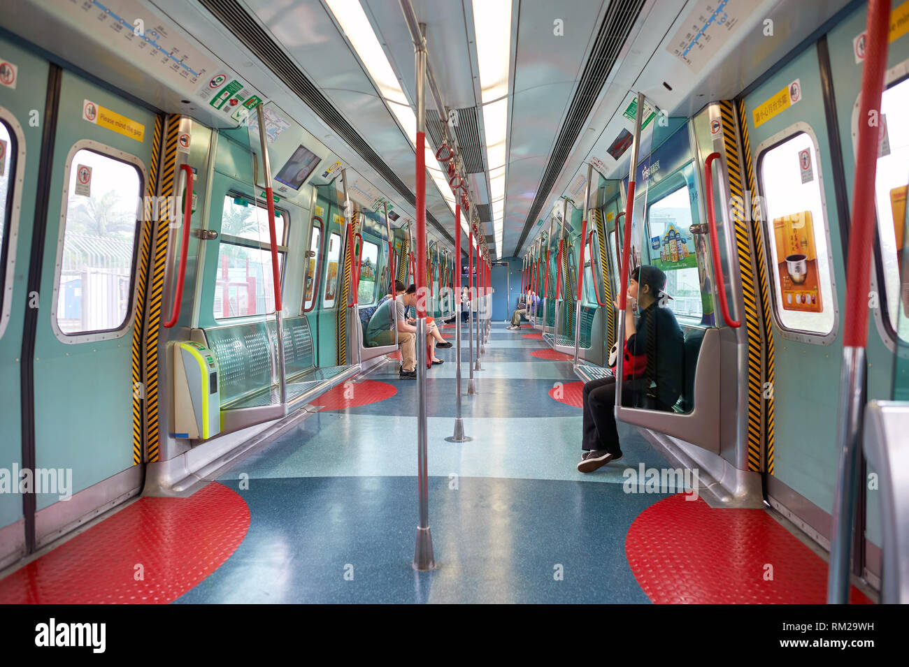 HONG KONG - OCTOBER 25, 2015: inside a MTR train. The Mass Transit ...