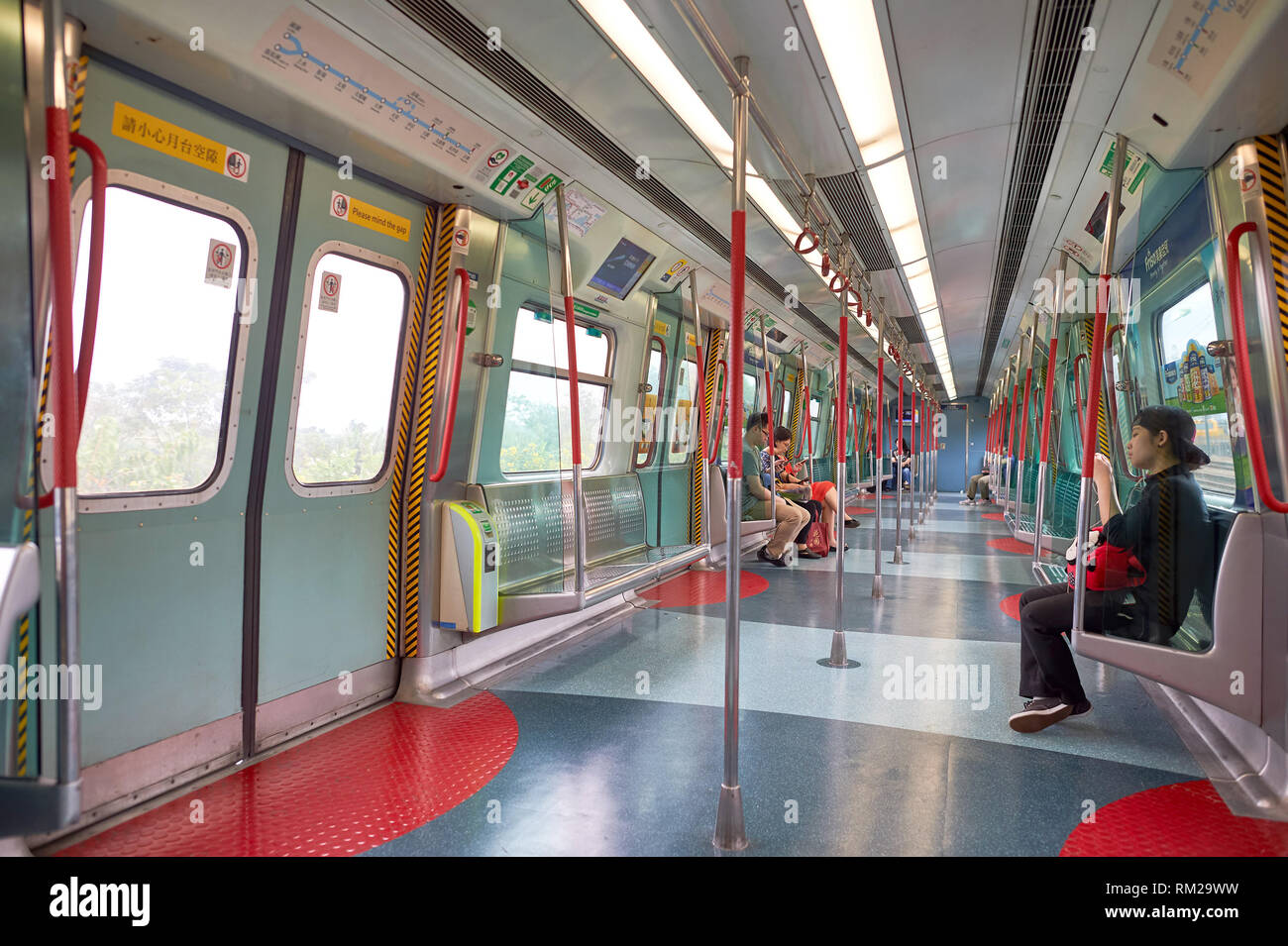 HONG KONG - OCTOBER 25, 2015: inside a MTR train. The Mass Transit ...
