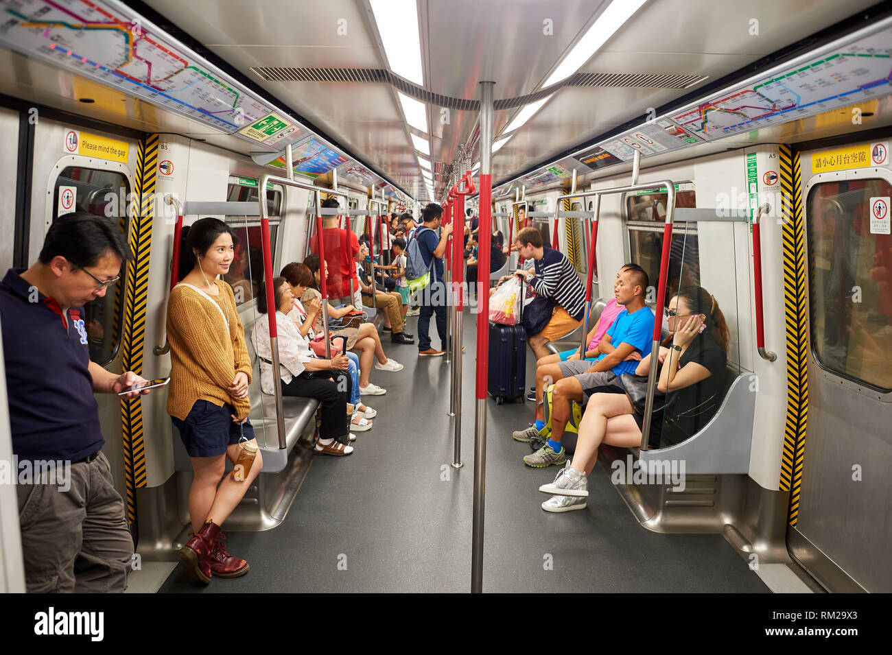 HONG KONG - OCTOBER 25, 2015: inside a MTR train. The Mass Transit ...