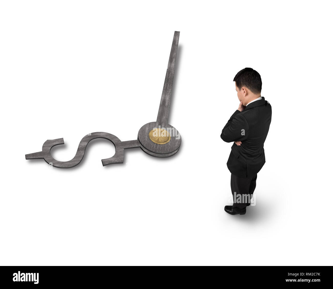 Businessman facing money symbol clock hands isolated in white Stock ...