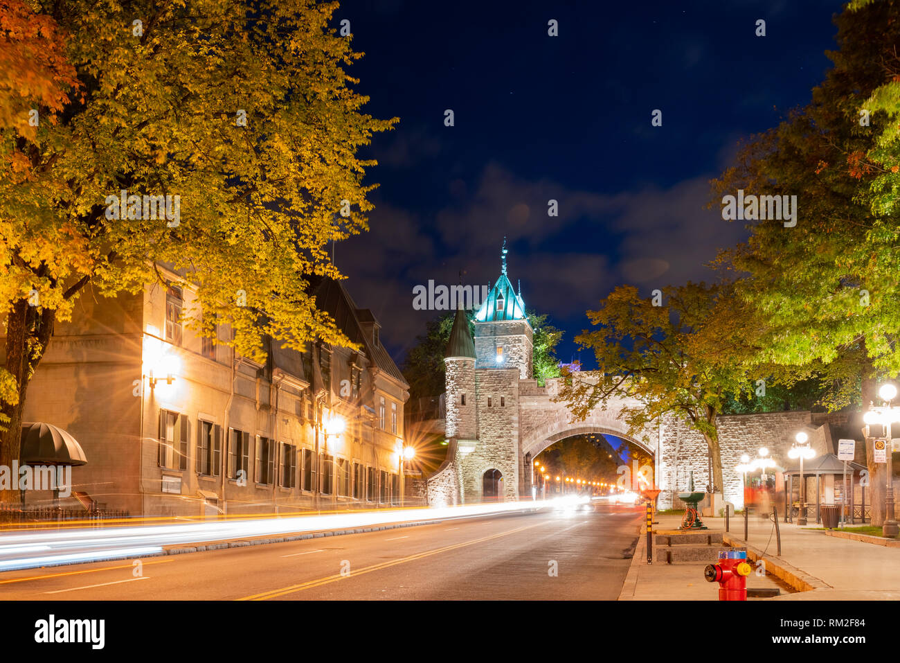 Night view of the old Porte Saint-Louis wall at Quebec, Canada Stock ...