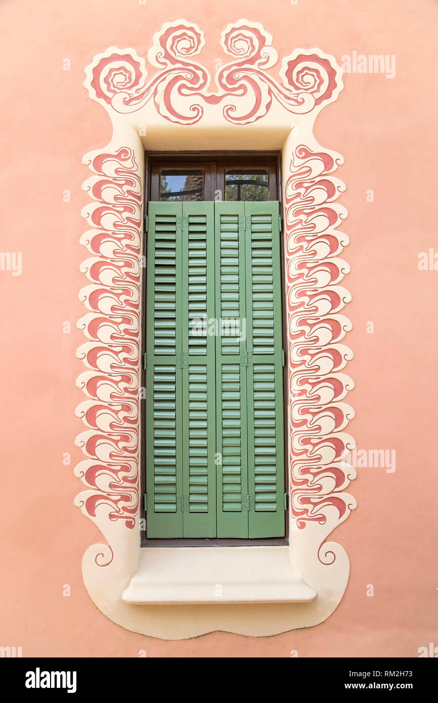 Decorative window of Gaudi's House Museum in Park Guell in Barcelona ...