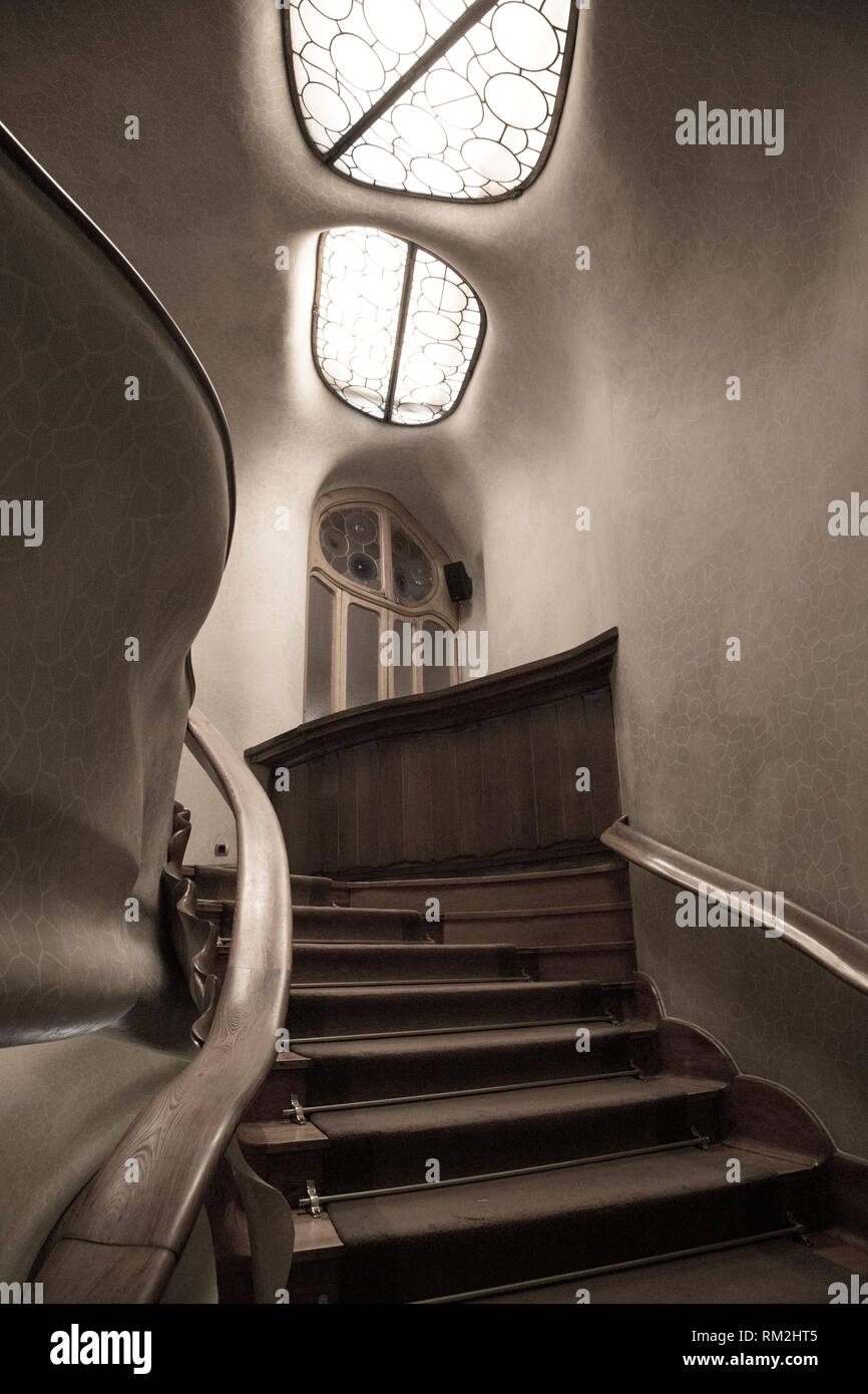 Staircase in Casa Batllo, Masterpiece of Antonio Gaudi, Barcelona Stock ...