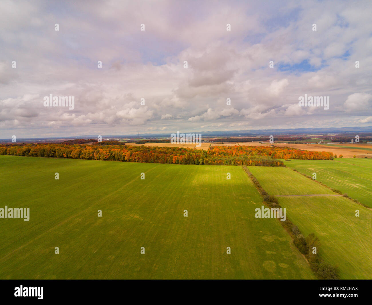 Aerial view of some rural fall color landscape at Quebec, Canada Stock ...