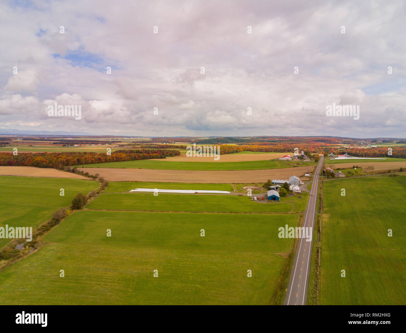 Aerial view of some rural fall color landscape at Quebec, Canada Stock ...