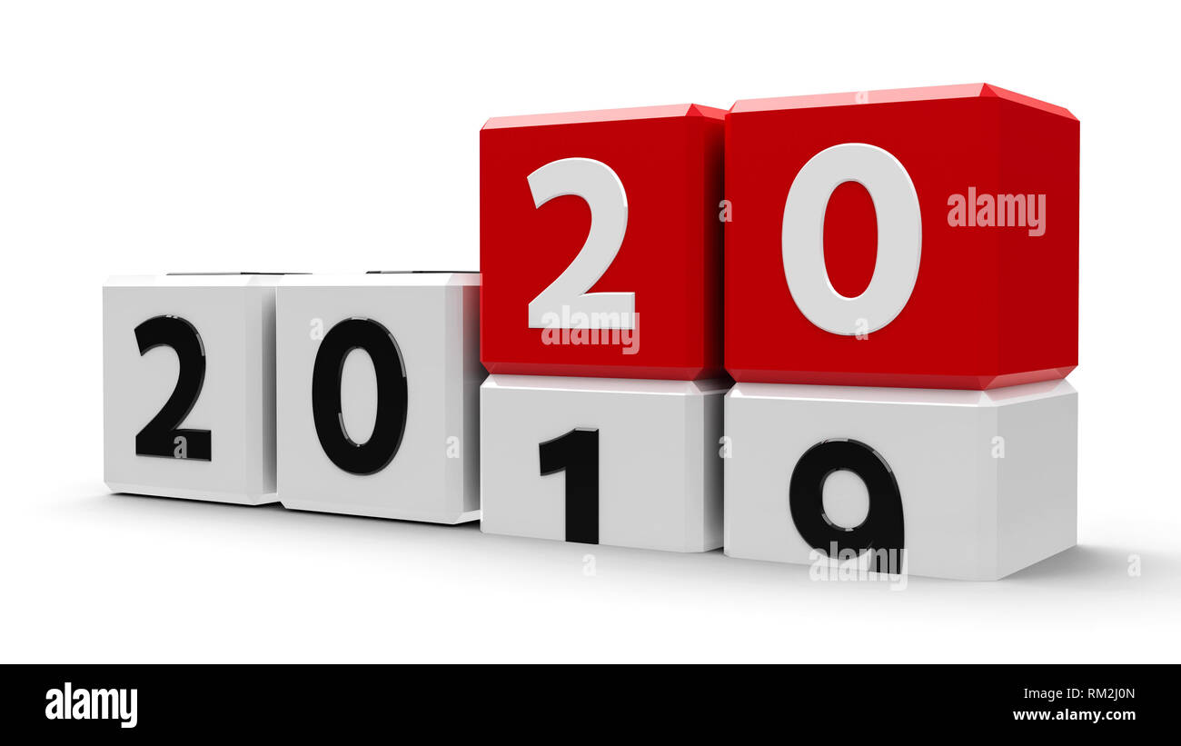 White cubes with 2019-2020 change on a white table represents the new ...