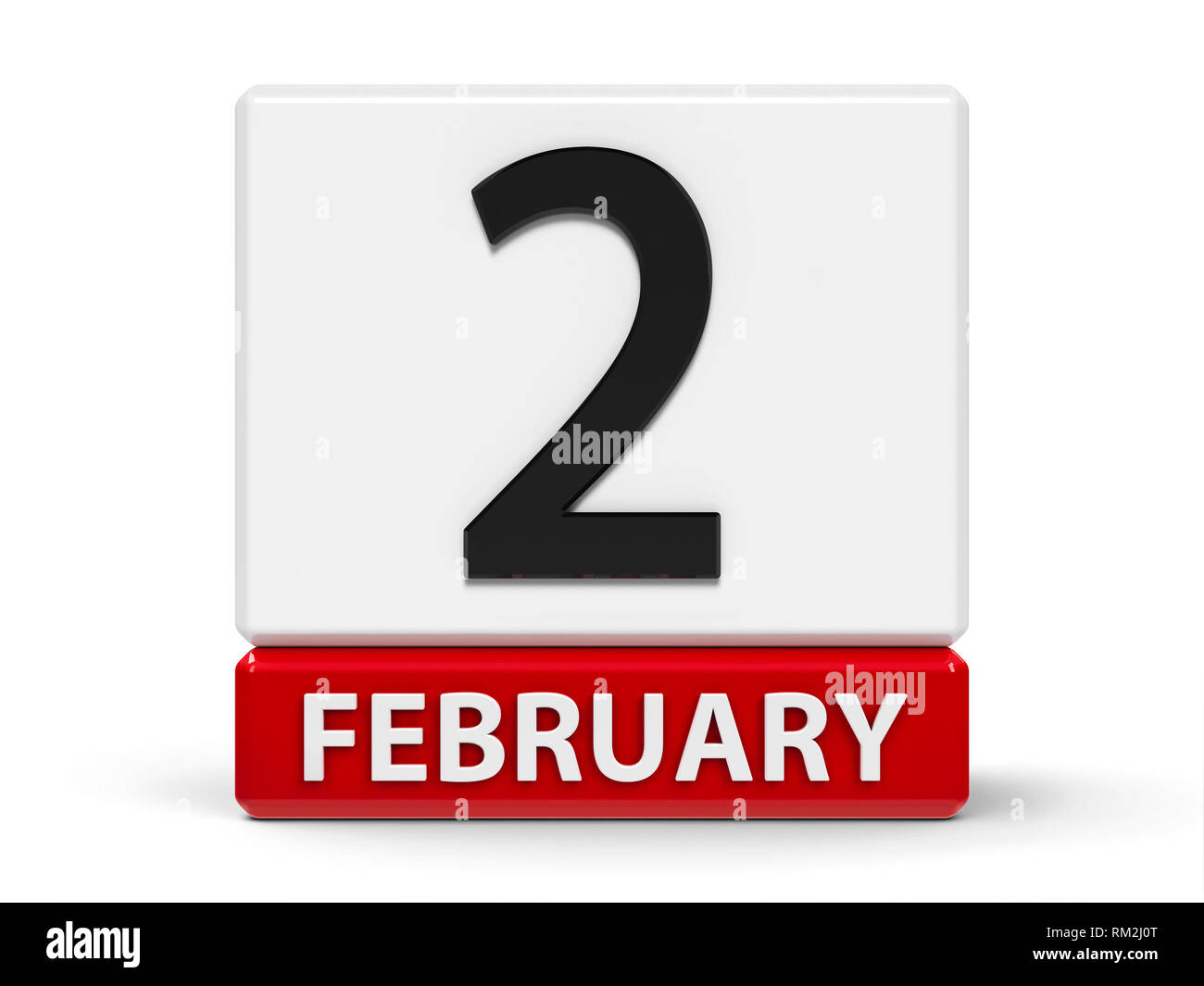 Red and white calendar icon from cubes - The Second of February - on a ...