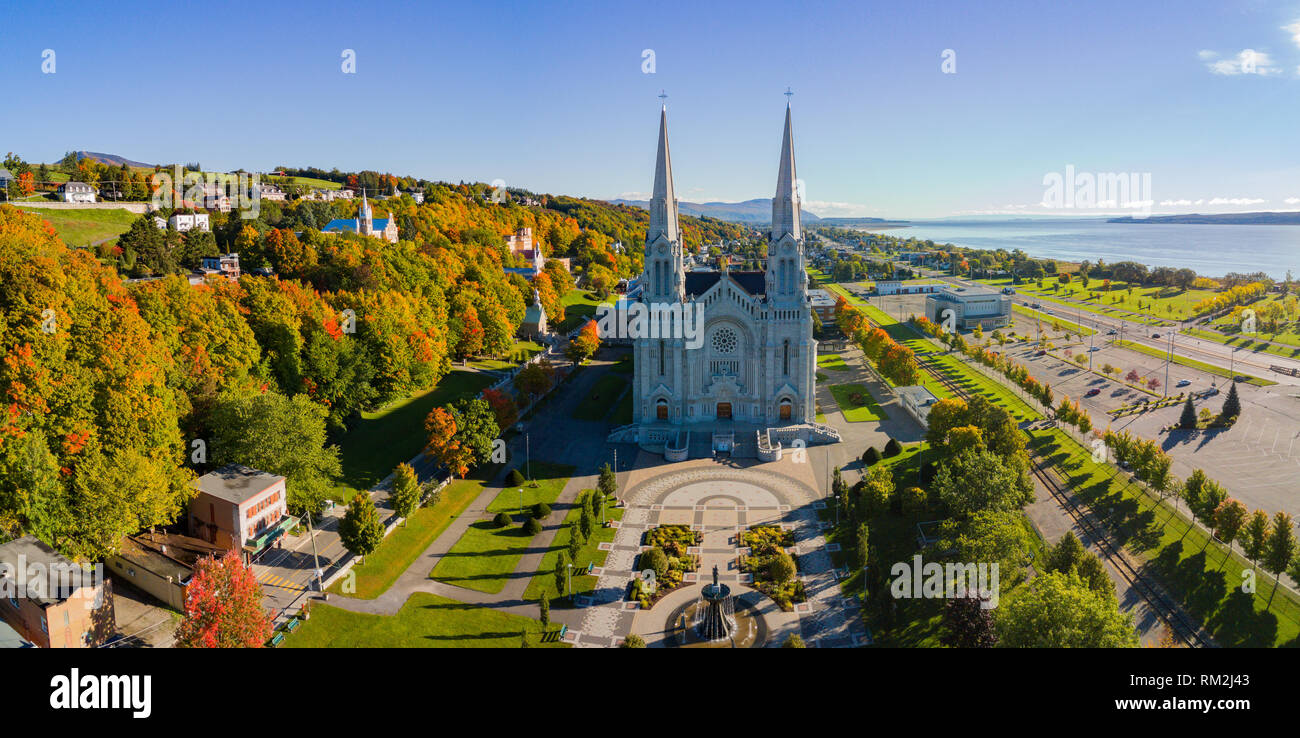Aerial view of the Basilica of Sainte-Anne-de-Beaupre church with ...
