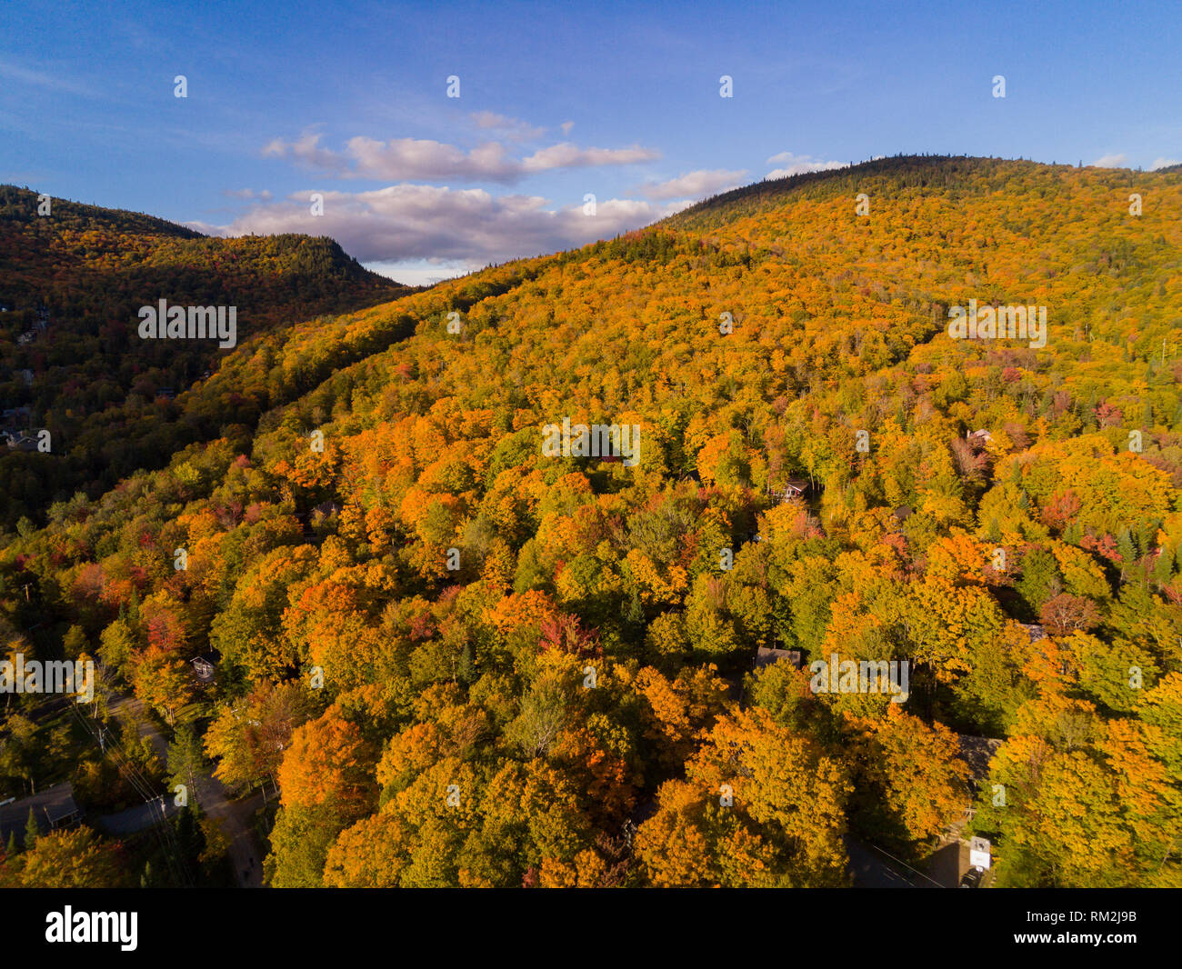 Aerial view of some rural fall color landscape at Quebec, Canada Stock ...