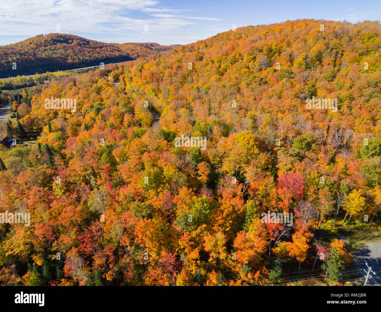 Aerial view of some rural fall color landscape at Quebec, Canada Stock ...