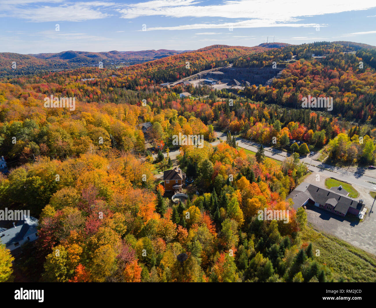 Aerial view of some rural fall color landscape at Quebec, Canada Stock ...