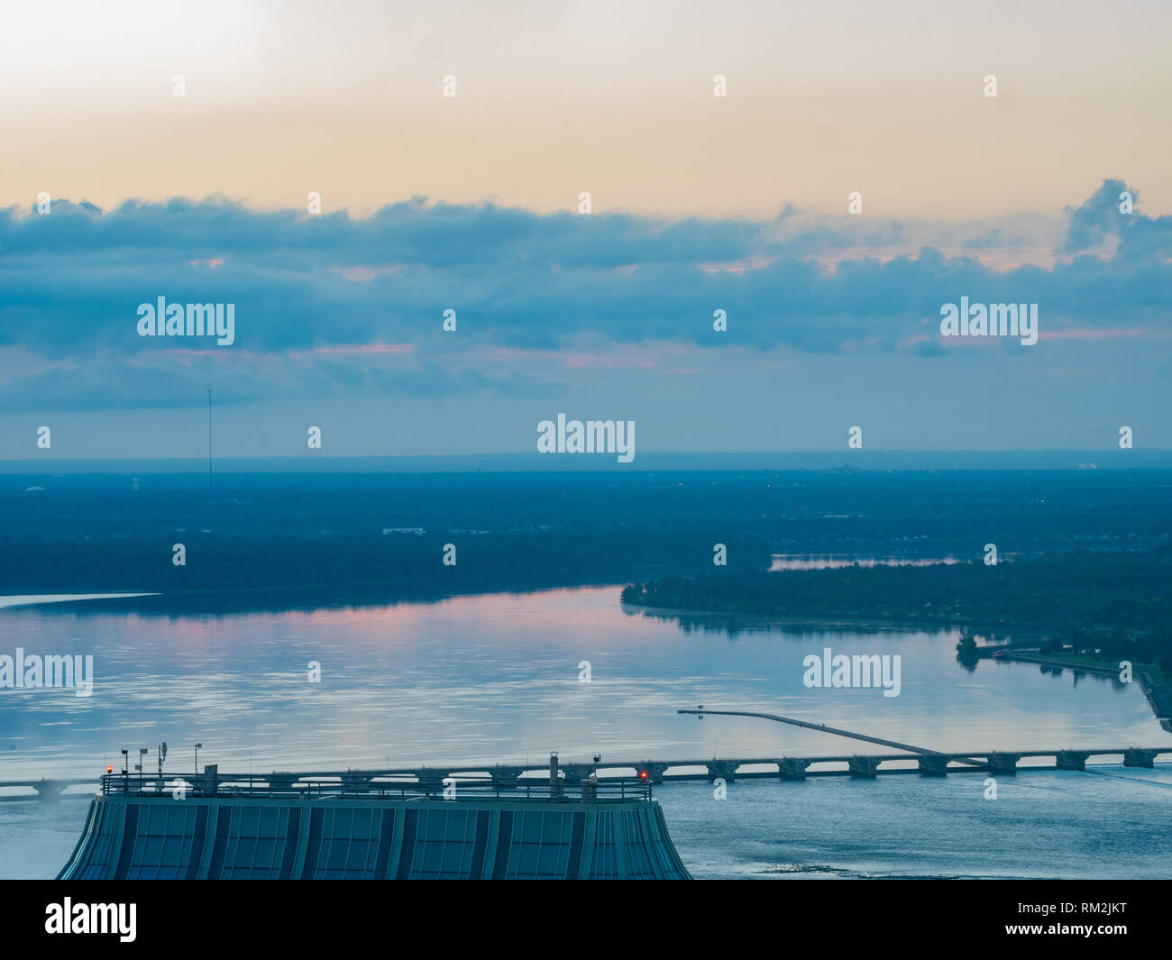 Aerial sunrise view of the beautiful Niagara River and Niagara Falls ...