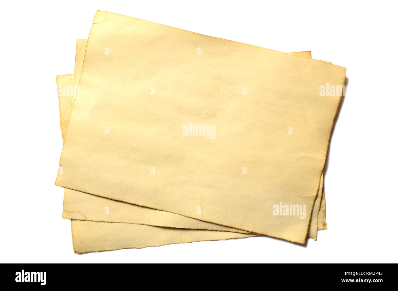 Few old blank pieces of antique vintage crumbling paper manuscript or ...