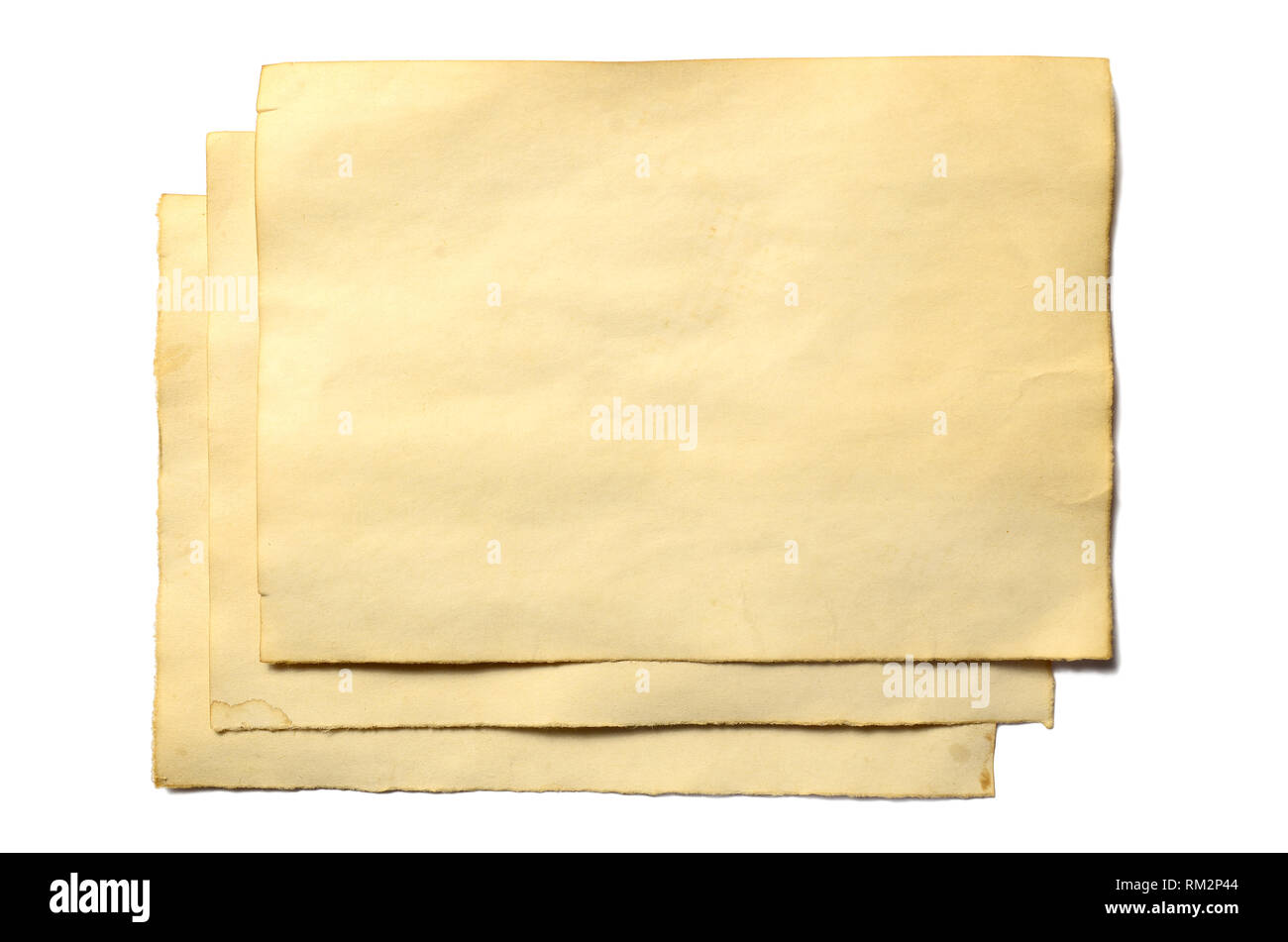 Few old blank pieces of antique vintage crumbling paper manuscript or ...