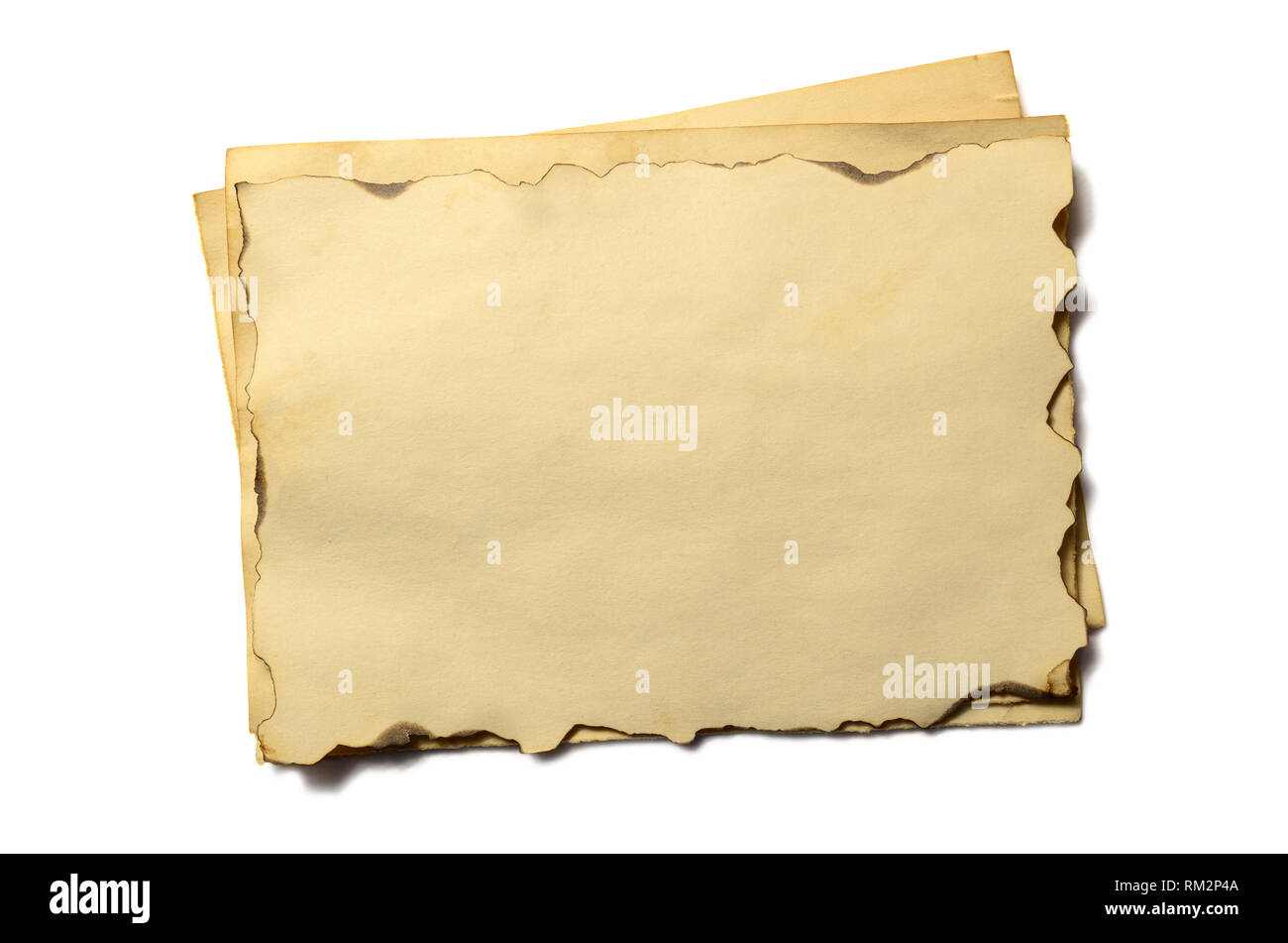 Few old blank pieces of antique vintage crumbling paper manuscript or ...