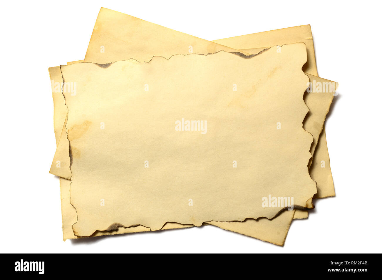Few old blank pieces of antique vintage crumbling paper manuscript or ...