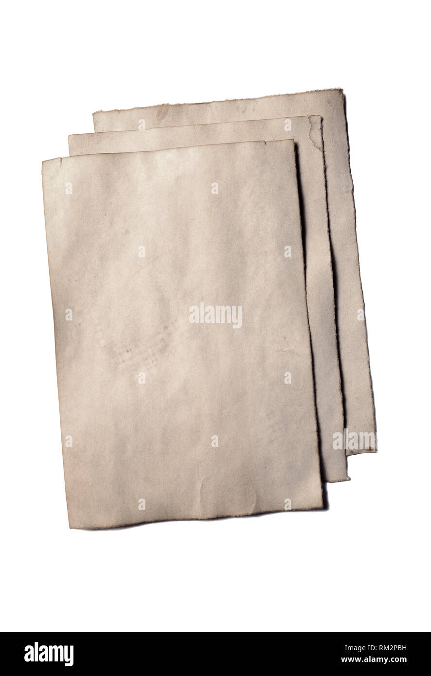 Few old blank pieces of antique vintage crumbling paper manuscript or ...