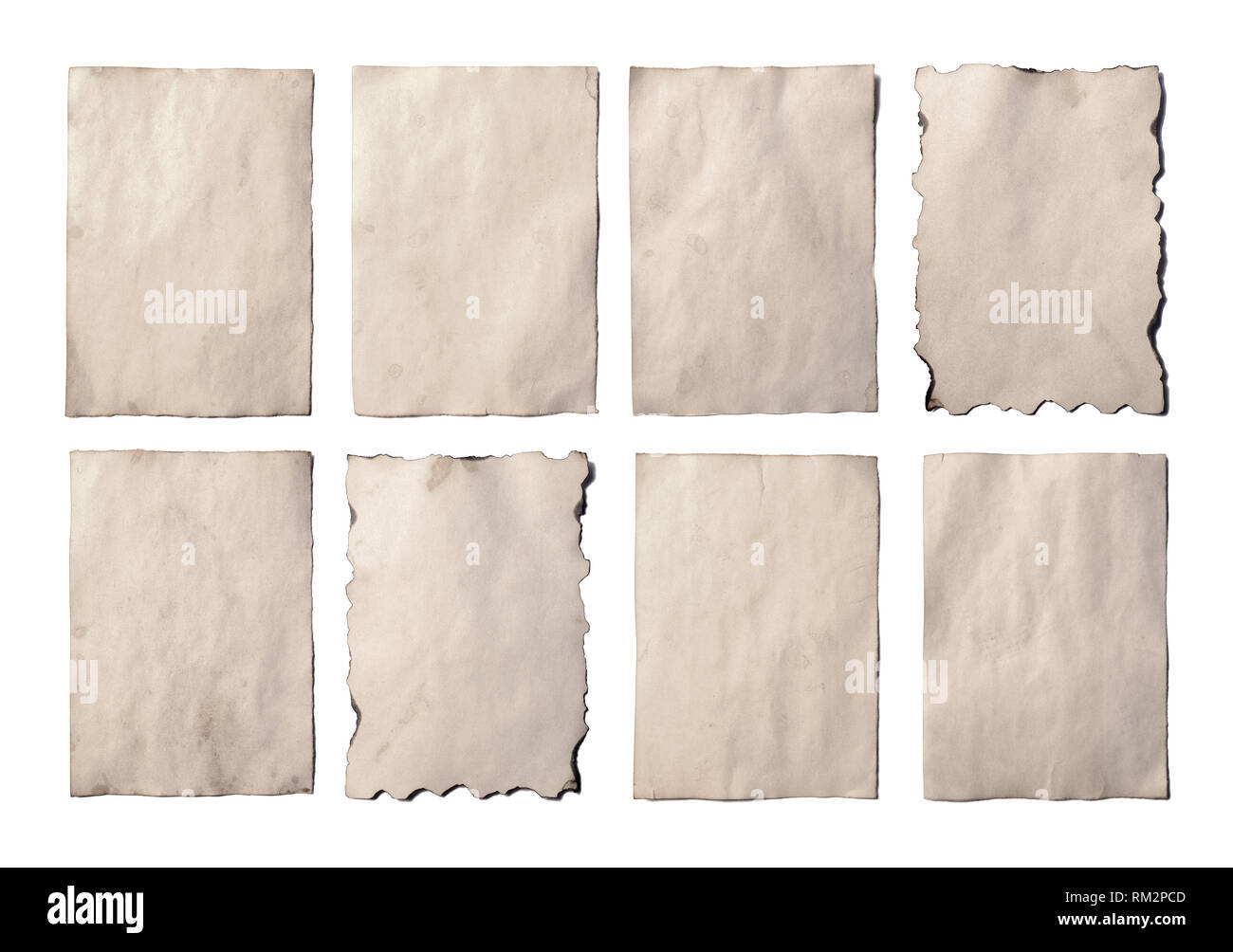 Set of old blank pieces of antique vintage crumbling paper manuscript ...