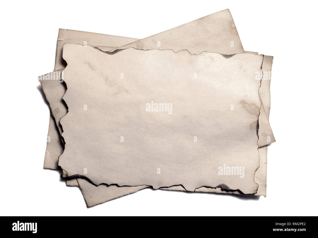 Few old blank pieces of antique vintage crumbling paper manuscript or ...