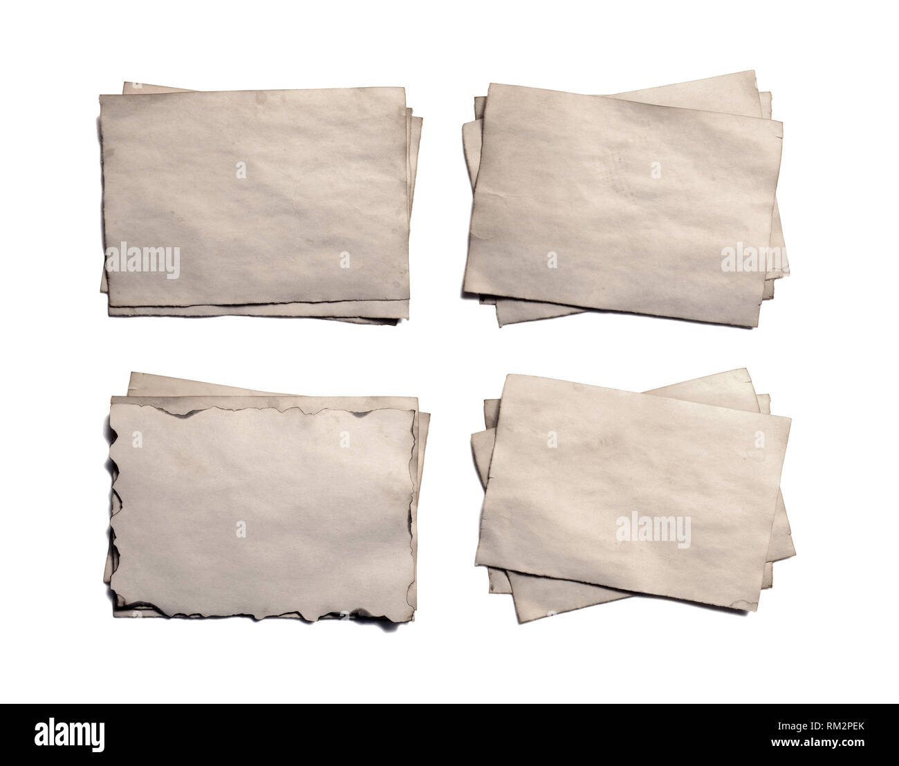 Set of old blank pieces of antique vintage crumbling paper manuscript ...