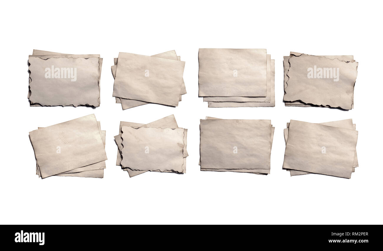 Set of old blank pieces of antique vintage crumbling paper manuscript ...