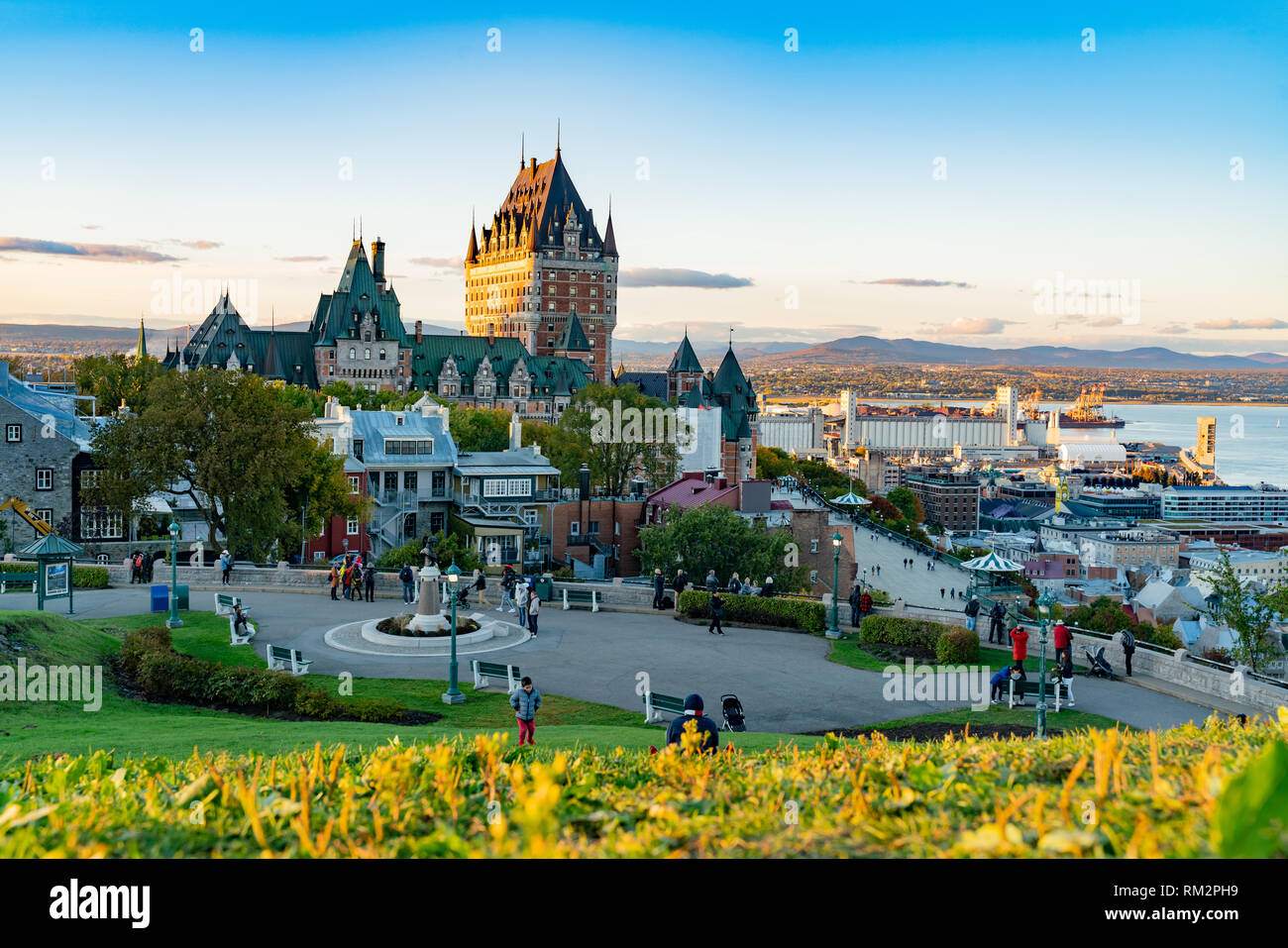 Quebec, OCT 1: Sunset view of the famous Fairmont Le Château Frontenac ...