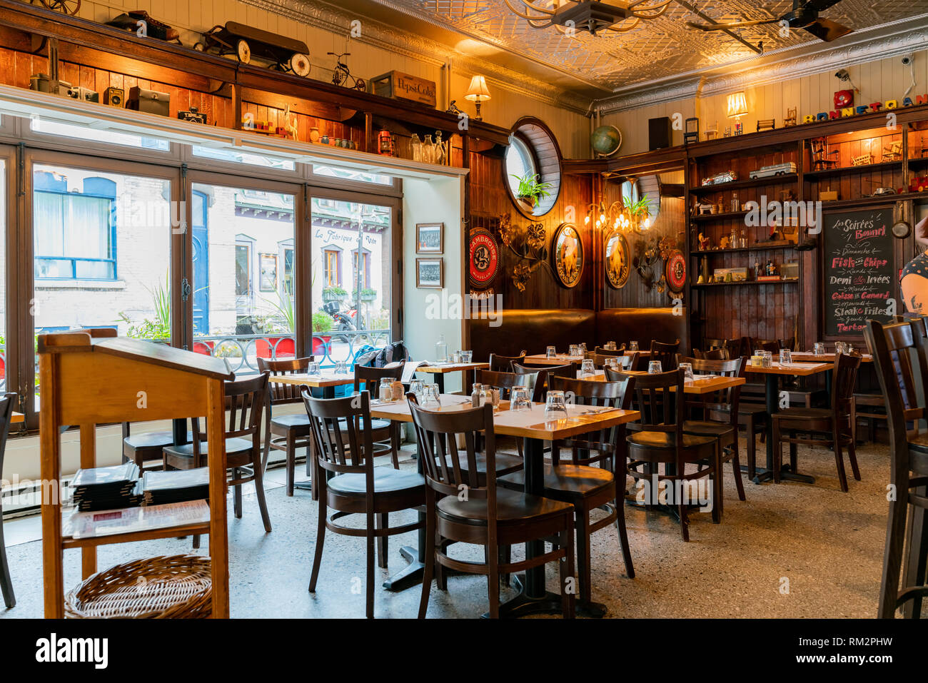 Quebec, OCT 3: Interior view of a beautiful cafe in downtown on OCT 3 ...