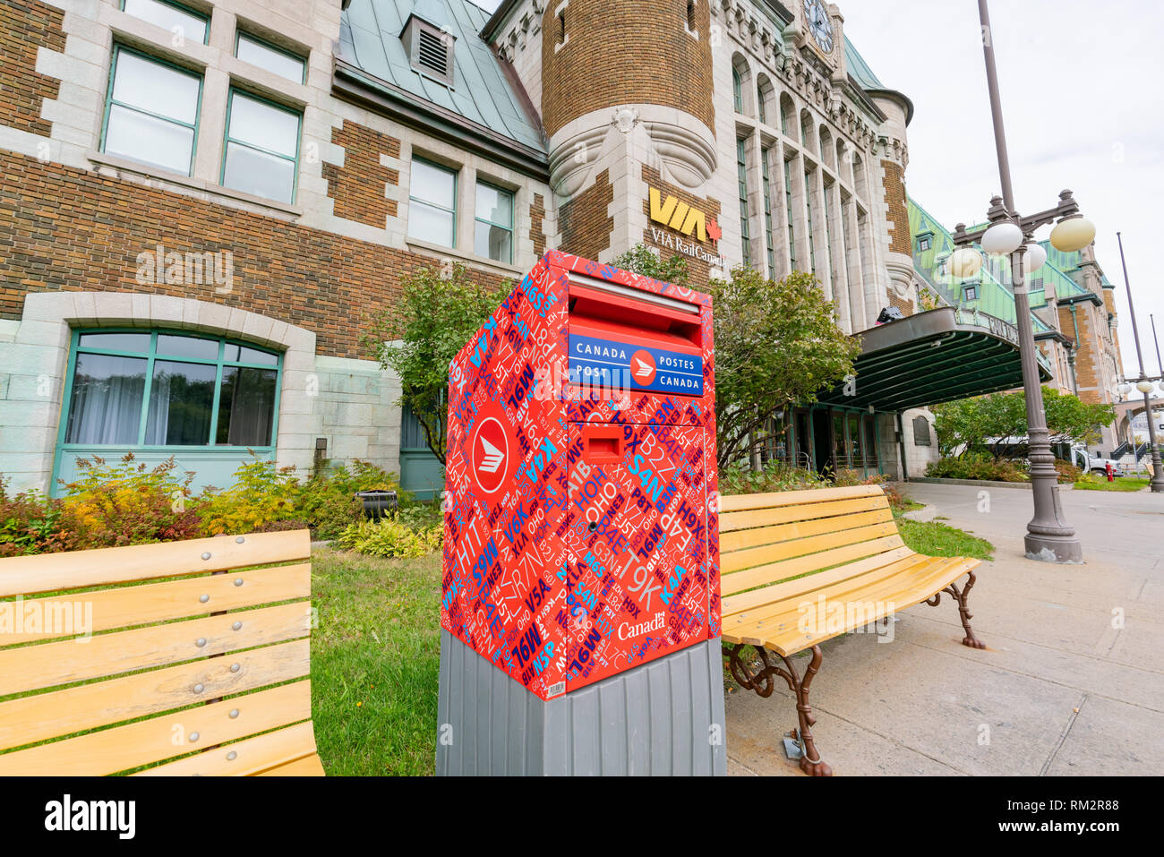 Quebec, OCT 2: Post box in front of the train station on OCT 2, 2018 at ...