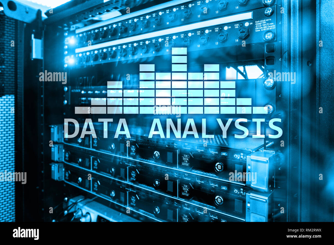 Big Data analysis text on server room background. Internet and modern ...