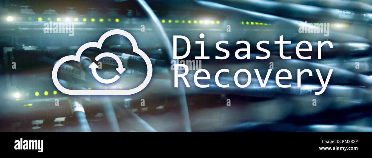 DIsaster recovery. Data loss prevention. Server room on background ...