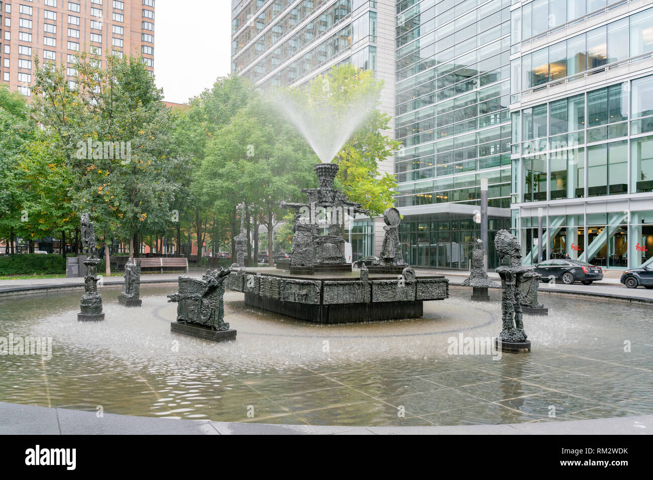 Montreal, OCT 3: The La joute fountain and cityscape on OCT 3, 2018 at ...