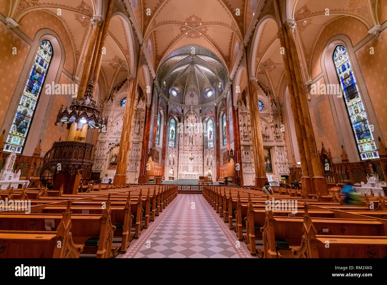 Interior view of the famous Saint Patrick's Basilica at Montreal ...