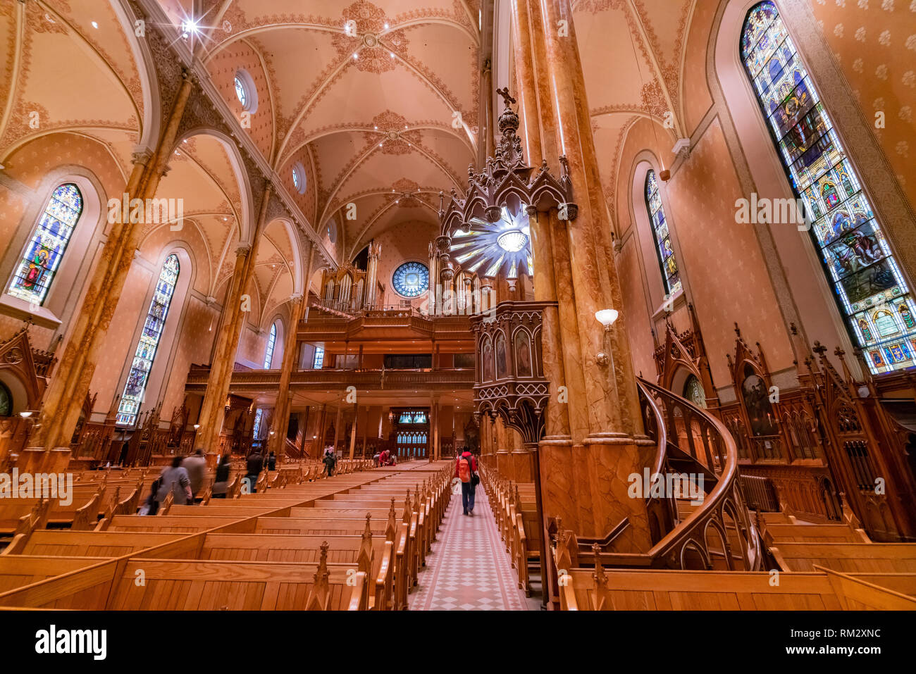 Interior view of the famous Saint Patrick's Basilica at Montreal ...