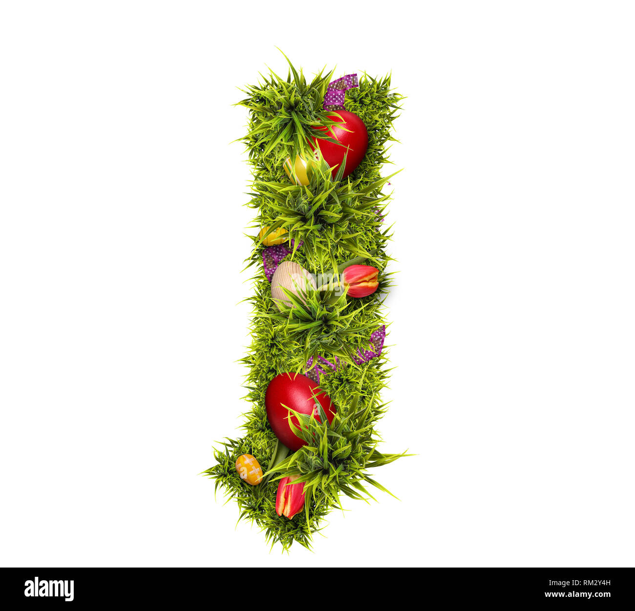 Easter holiday letter J made of fresh green grass and Easter eggs ...