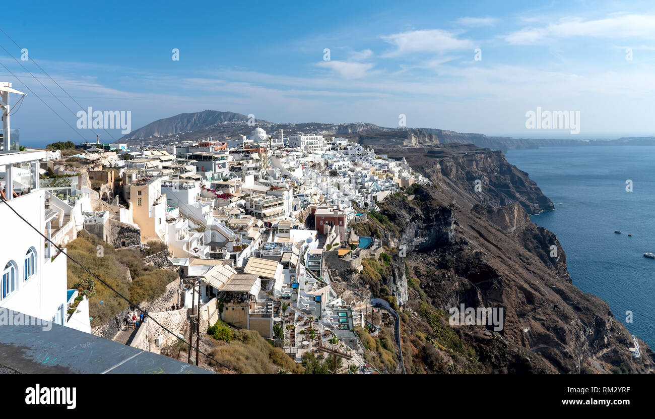 View of Thira village - Aegean sea - Santorini island - Greece Stock ...