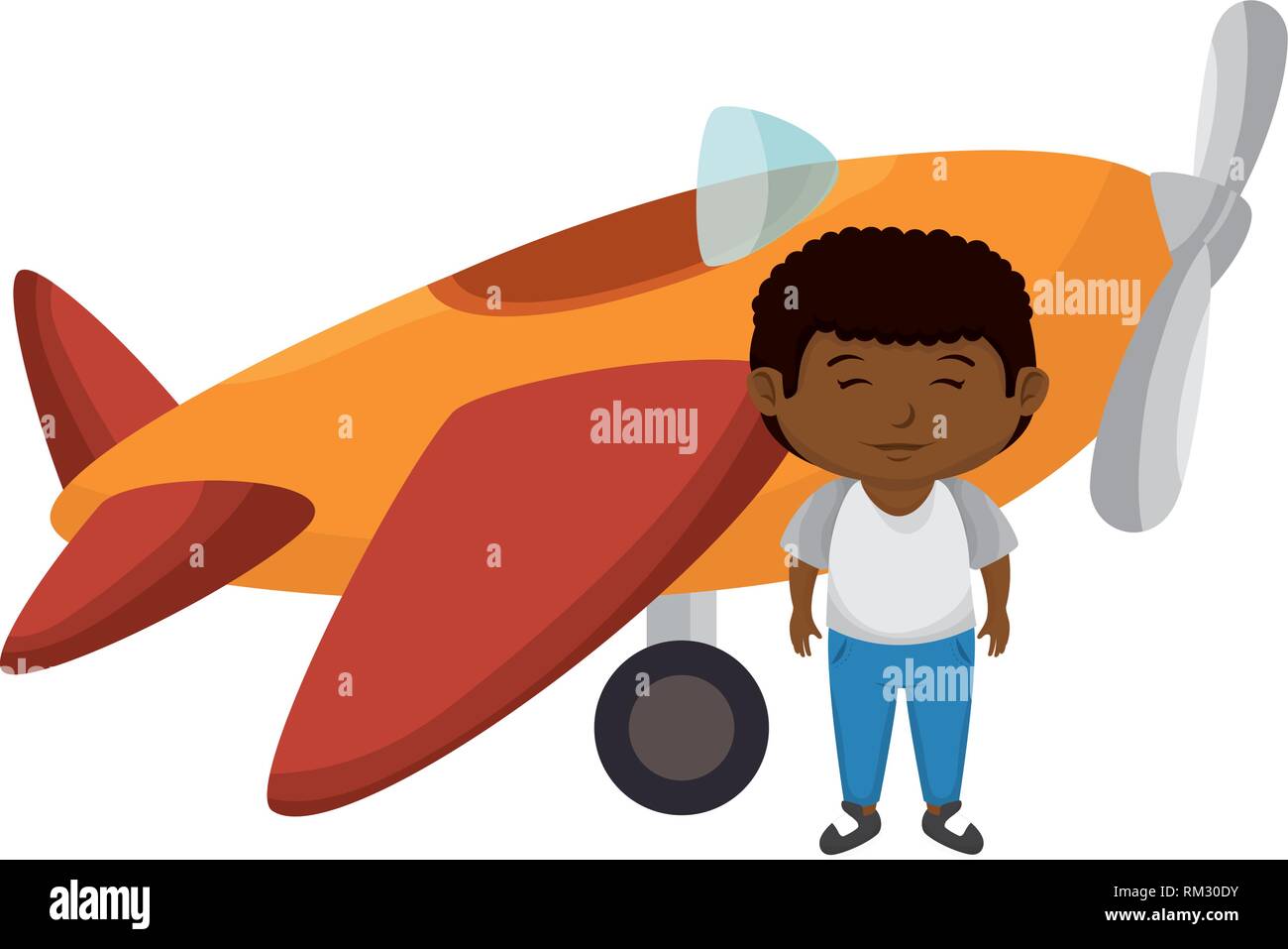little black boy with airplane toy vector illustration design Stock ...