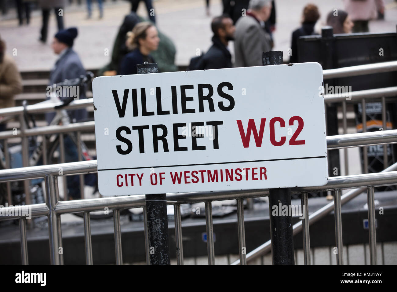 London, United Kingdom, February 7th 2019, Sign for Villiers Street ...