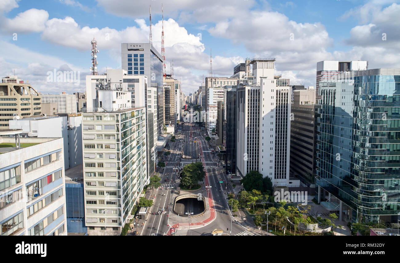 Aerial view of Paulista avenue in Sao Paulo city, Brazil Stock Photo ...