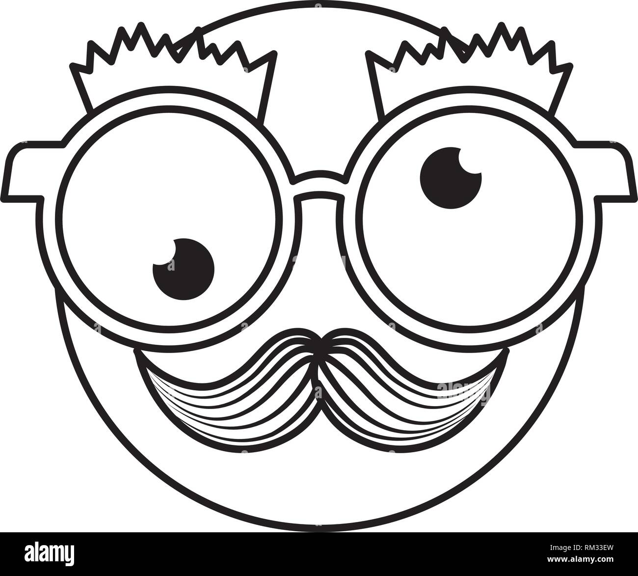 happy fool face emoticon with glasses and mustache vector illustration ...