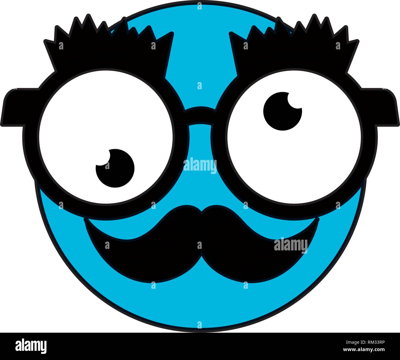 happy fool face emoticon with glasses and mustache vector illustration ...