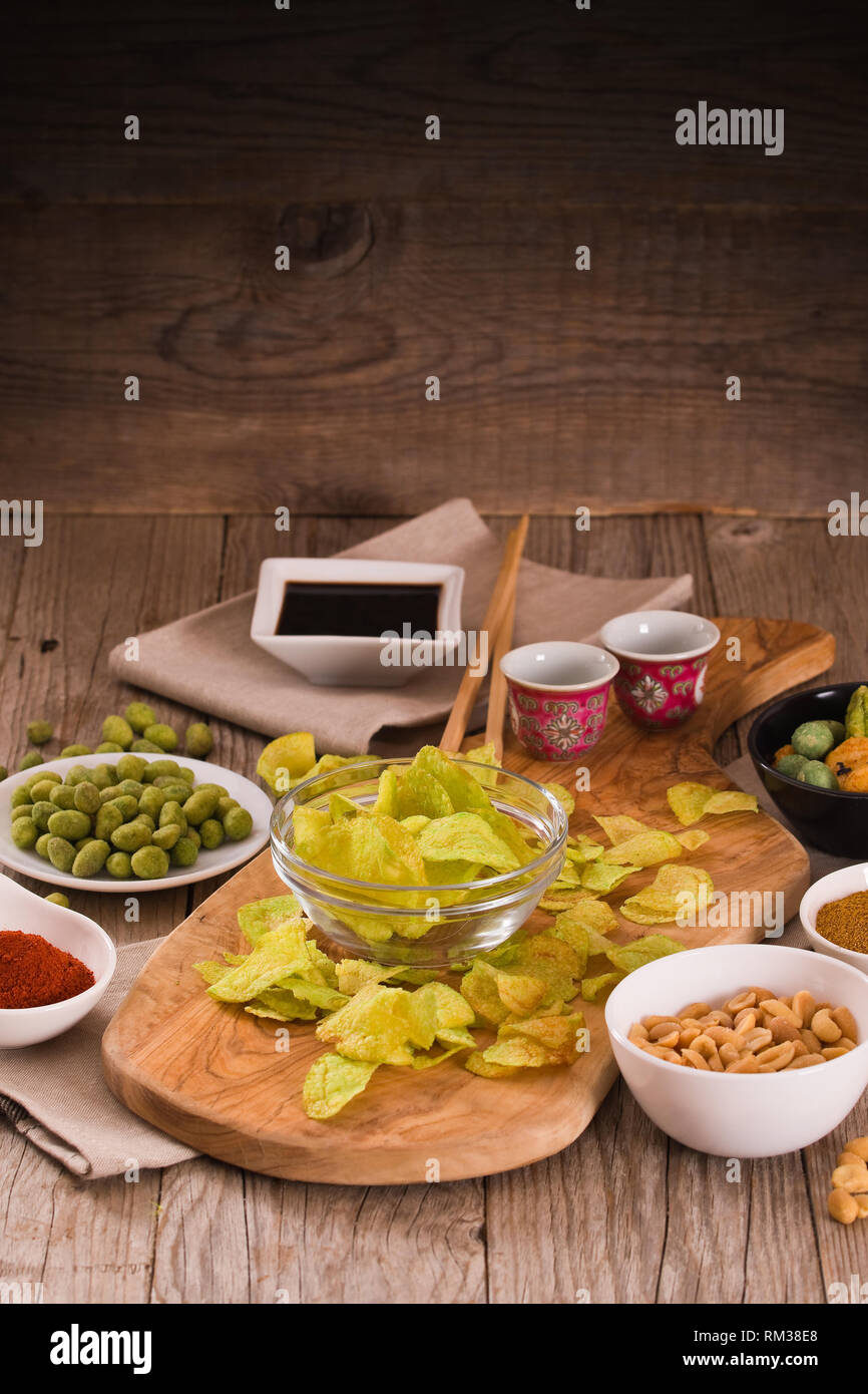 Wasabi flavour potato crisps Stock Photo - Alamy