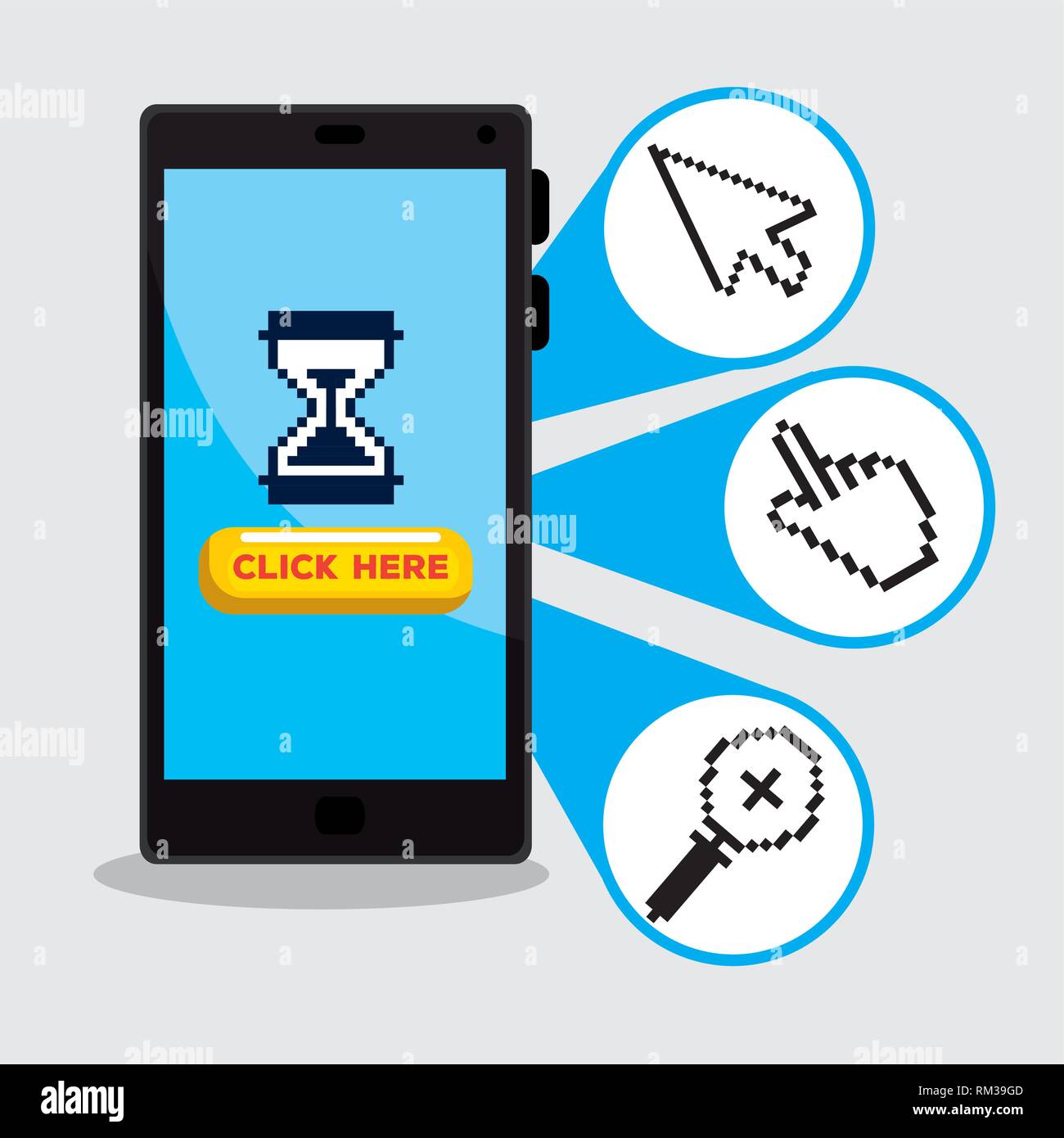 smartphone with arrow and hand pixel cursor Stock Vector Image & Art ...