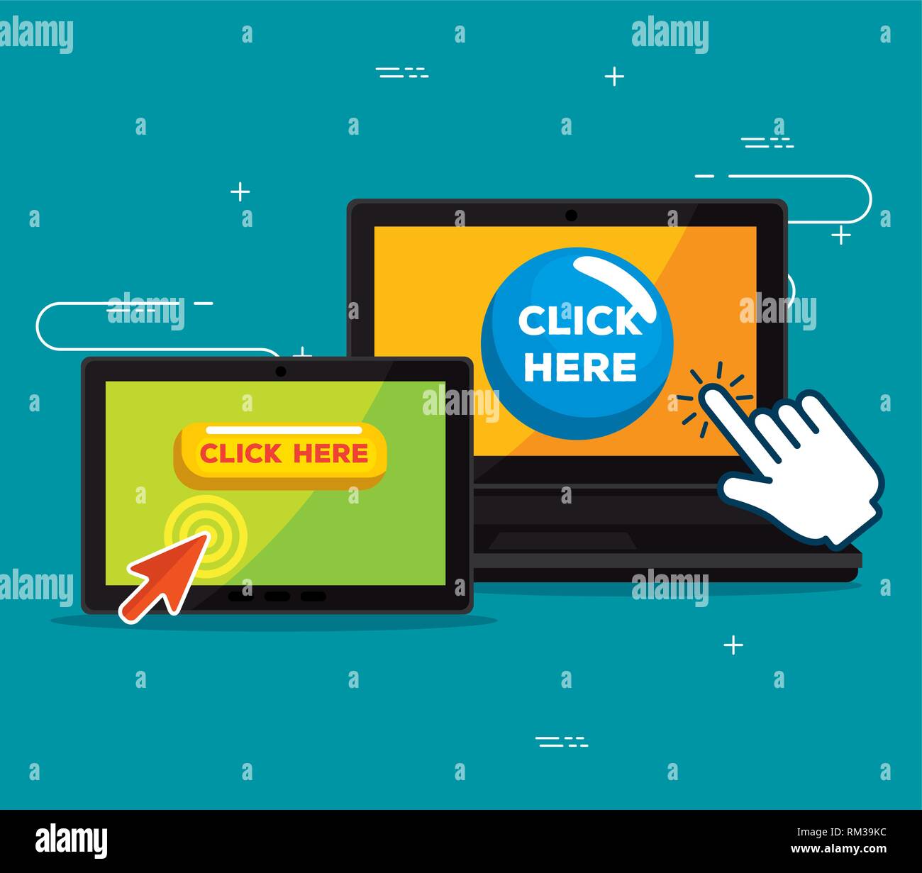 laptop and tablet with hand and arrow cursor Stock Vector Image & Art ...