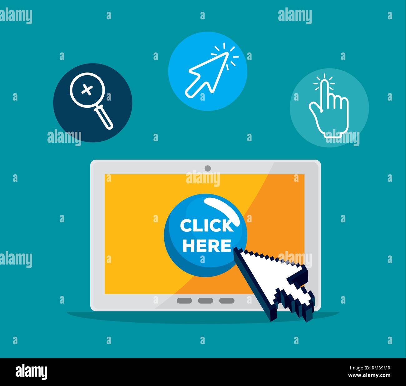 tablet with arrow and magnifying glass mouse cursor Stock Vector Image ...